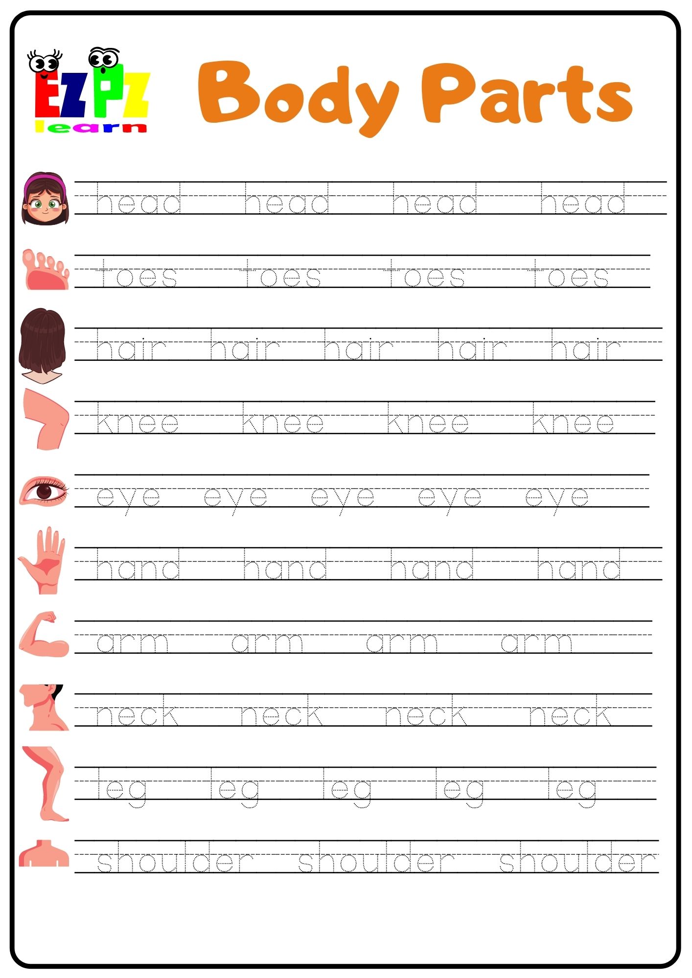 Body Word Tracing Worksheet Ezpzlearn Body Word Tracing Worksheet Ezpzlearn